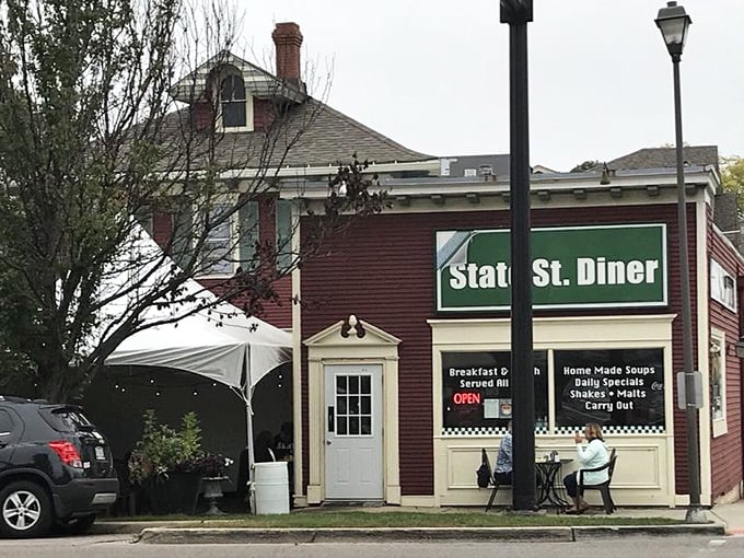 State Street Diner's charming red house exterior feels more like visiting family than going out to eat.