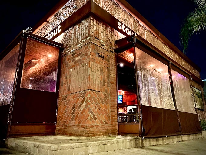 Stout's brick fa&ccedil;ade hides a burger paradise where craft beer flows and gourmet toppings transform simple patties into edible art.