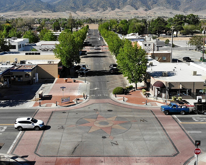 Lost? Not in Tehachapi! This giant compass rose intersection might be California's most beautiful "you are here" marker, guiding retirees to mountain paradise.