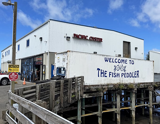 Part working waterfront, part seafood paradise &ndash; The Fish Peddler sits on stilts above the bay like a pelican ready to dive for treasure.
