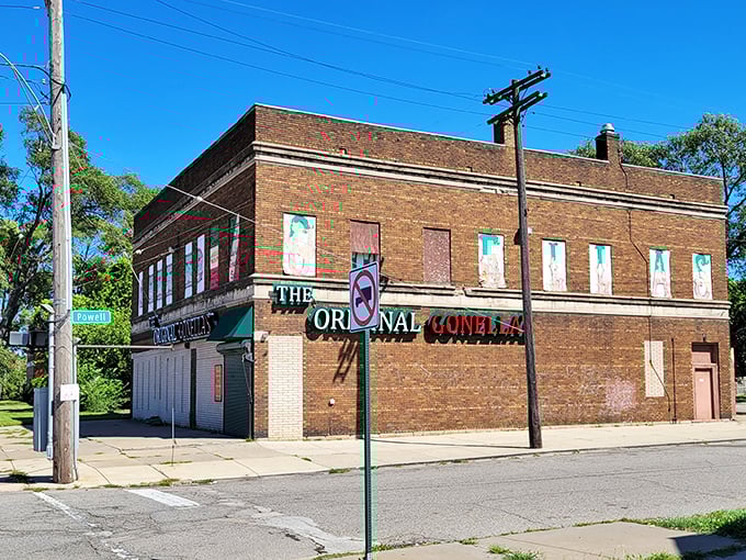 This weathered brick corner building holds decades of Italian sandwich secrets within its sturdy walls.