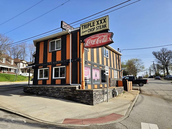 Triple XXX's distinctive orange and black stripes make it impossible to miss, like a delicious warning sign for impending food comas.