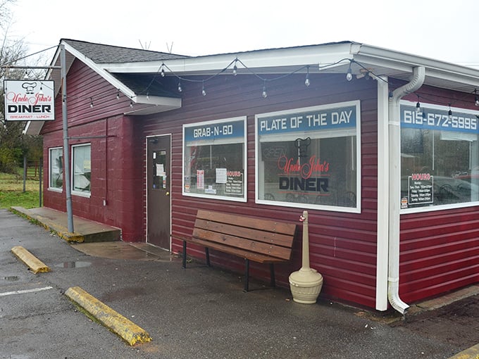 Uncle John's red exterior shouts "authentic diner" louder than any fancy marketing campaign ever could.