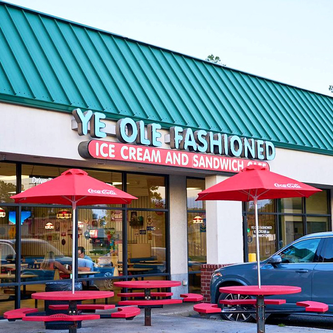Ye Ole Fashioned's vibrant exterior and picnic tables promise a nostalgic treat. Ice cream AND sandwiches? That's not fair! 