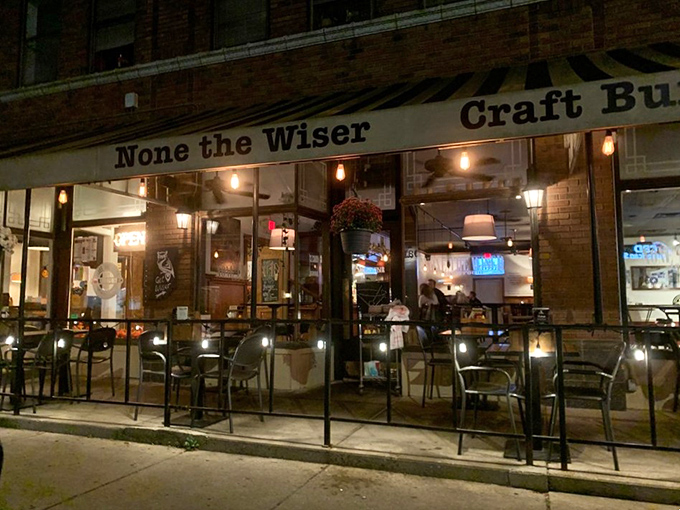 "None the Wiser" on the awning, but locals are definitely wise to this burger gem's delicious secrets.