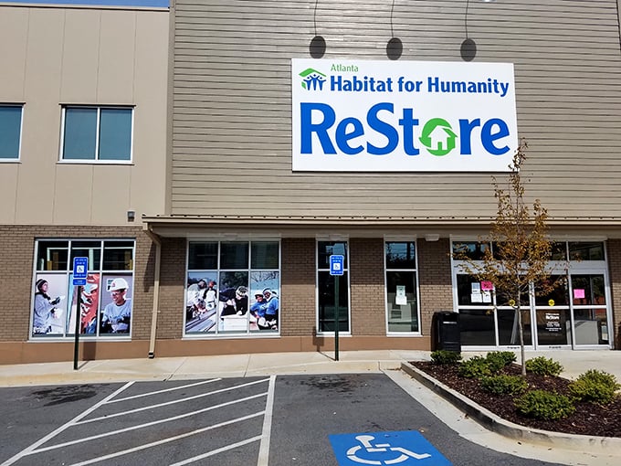 The clean lines of the ReStore entrance hide a warehouse wonderland of home improvement treasures waiting to be discovered.