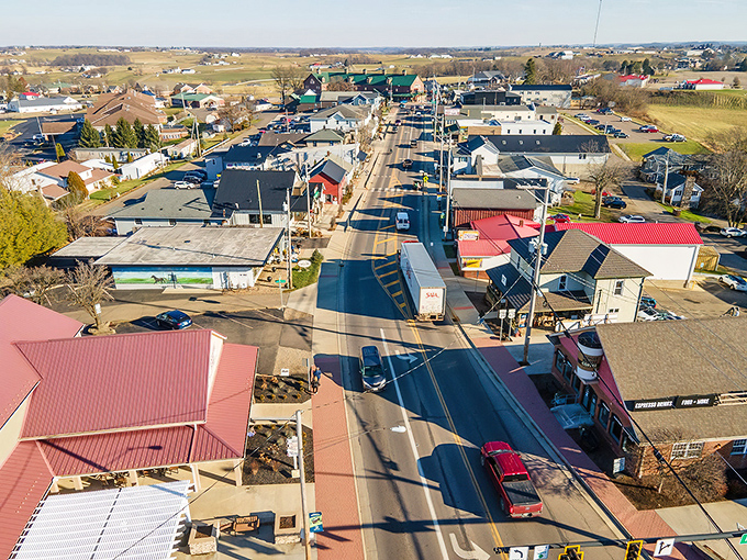 Bird's eye beauty! This aerial view of Berlin shows how the town nestles perfectly into Ohio's rolling countryside.
