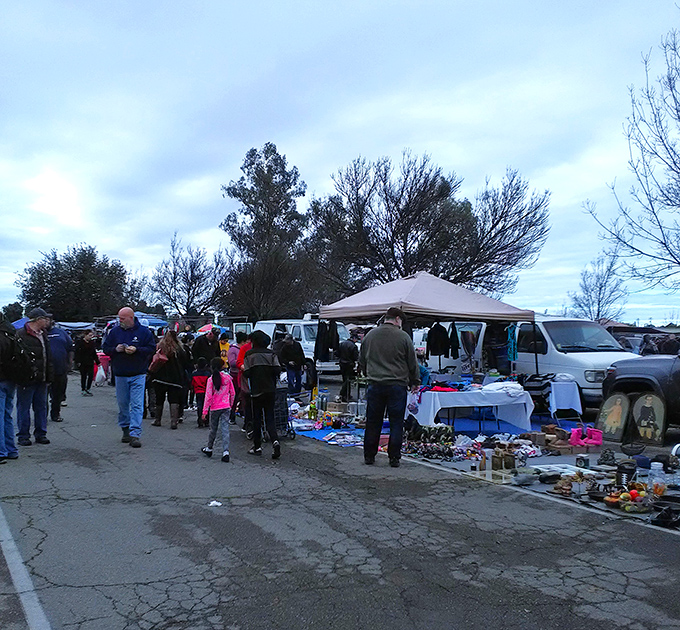 Serious shoppers navigate the maze of possibilities. Fresno's market offers everything from practical necessities to whimsical collectibles.