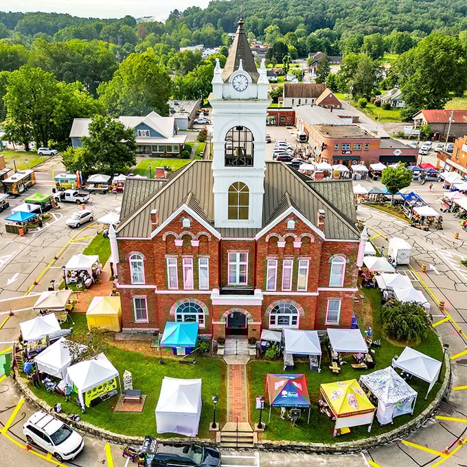 Historic buildings line Blairsville's welcoming downtown square. The courthouse stands as a proud sentinel of mountain heritage and community spirit.