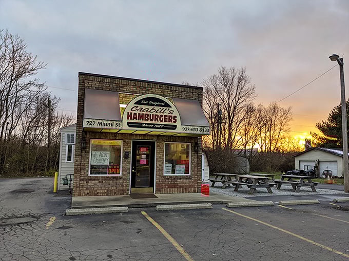 Sunset at the slider sanctuary. Crabill's Hamburger Shoppe proves that sometimes the smallest places serve the mightiest flavors.