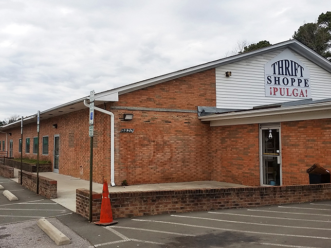 Simple on the outside, surprising on the inside. This thrift shop's humble exterior belies the treasures within.