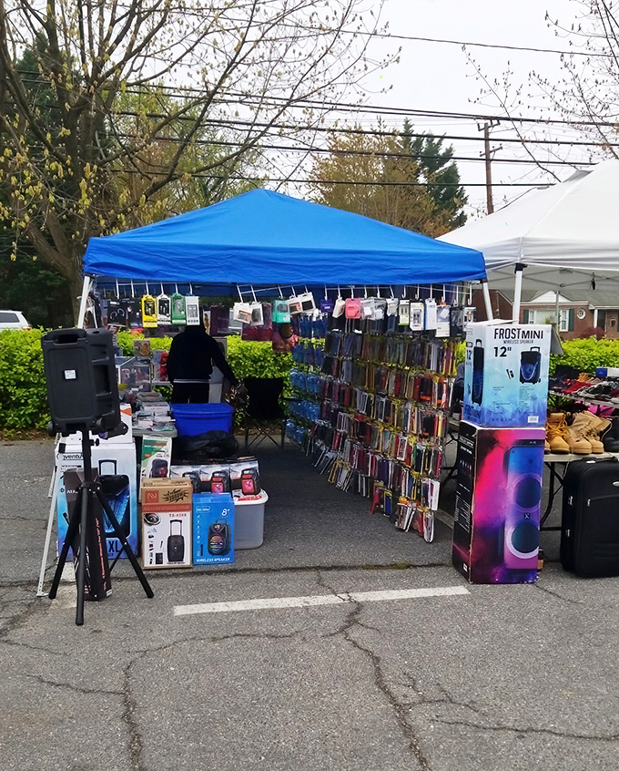 Like a suburban bazaar, vendors display everything from electronics to essentials under cheerful canopies and Maryland sunshine.