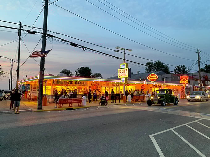 Eddie's Grill glows like a neon beacon for hot dog lovers. Some landmarks improve with age, like fine wine and Paul Newman.