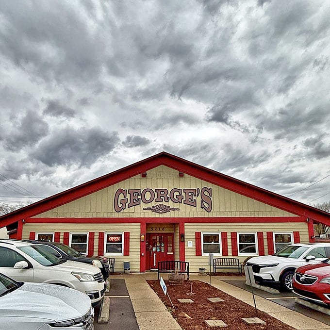 Even moody skies can't dim the warm welcome of this Dayton institution. Those red shutters practically shout "come on in!"