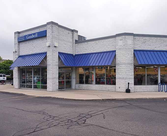 Goodwill's corner location catches the perfect light, like it's ready for its retail close-up. Inside awaits a labyrinth of potential discoveries.