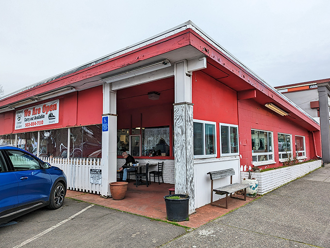 This little red breakfast haven looks exactly like the kind of place where biscuits and gravy might change your life forever.
