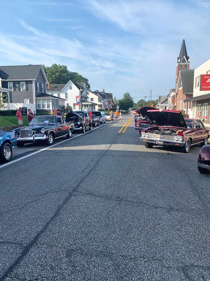 Classic cars line Harrington's streets during community events, bringing neighbors together in celebration of simpler times.