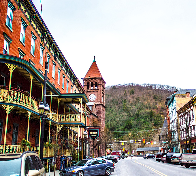 The clock tower in Jim Thorpe stands tall against the mountains, reminding visitors that here, time moves at its own pace.