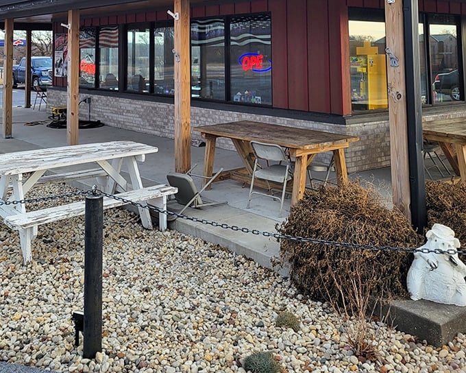 Simple outdoor seating at LD's invites you to enjoy your BBQ the way nature intended – under the open Wisconsin sky.