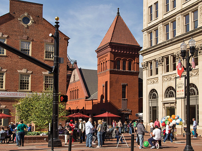 Red brick buildings in Lancaster stand like sentinels of time, guarding stories of simpler days.