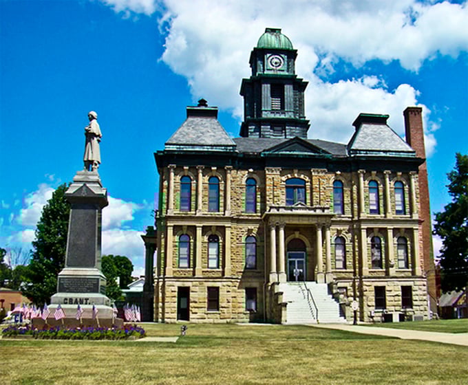 The historic Millersburg courthouse stands proud, a testament to small-town America's architectural heritage and community pride.