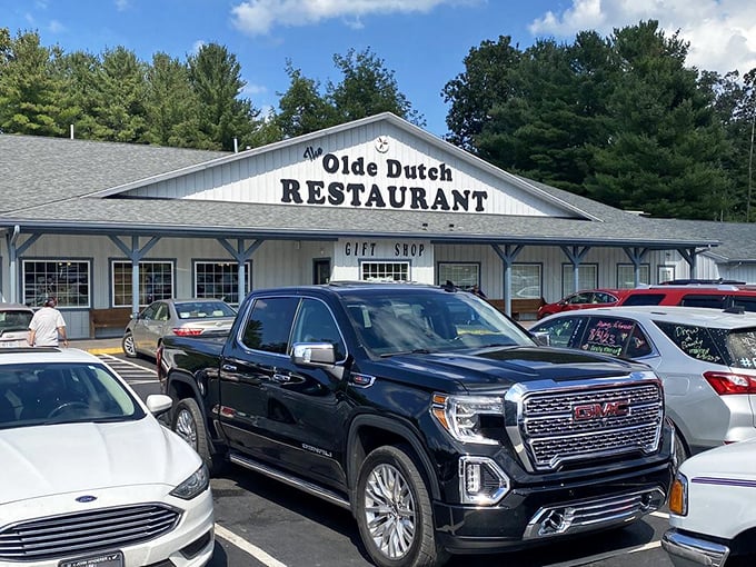 Parked and ready for comfort food! Olde Dutch's rustic building promises homestyle cooking in the heart of Hocking Hills.