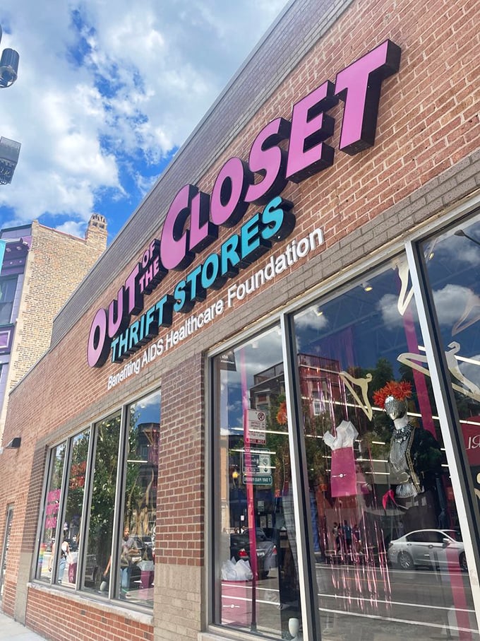 Bold pink lettering announces this place means business when it comes to fabulous finds and great prices.
