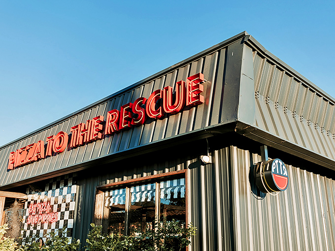 The industrial-cool vibe of Pizza To The Rescue sets the stage for seriously good pies that need no fancy frills to impress.