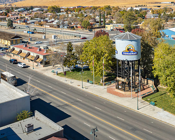 Water tower pride! Tehachapi's iconic landmark stands sentinel over affordable bungalows where train enthusiasts retire to watch the famous Loop in action.