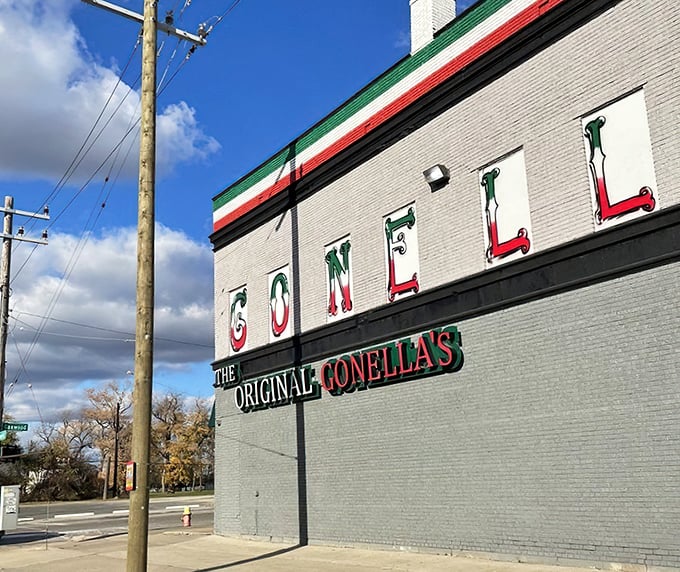 The colorful signage tells you everything: authentic Italian flavors await behind this unassuming Detroit facade.