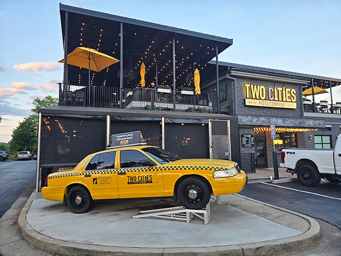 That yellow cab isn't going anywhere, but your taste buds are headed straight to flavor town.