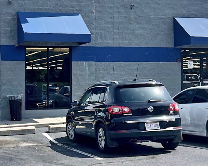 Cars in the parking lot are like breadcrumbs leading savvy shoppers to Valley Thrift's budget-friendly wonderland.