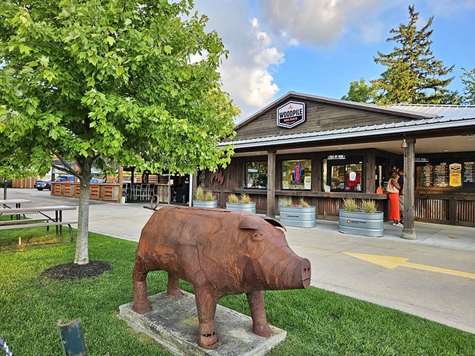 "That wooden pig statue isn't just cute decor &ndash; it's standing guard over some of Michigan's most tender, flavorful ribs."