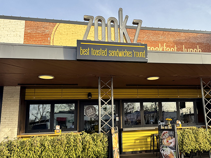 The bright yellow facade of Zookz is as cheerful as you'll feel after trying their unique round sandwiches.