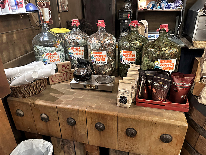 Five-cent coffee in mason jars because some traditions are too good to abandon for modern convenience.