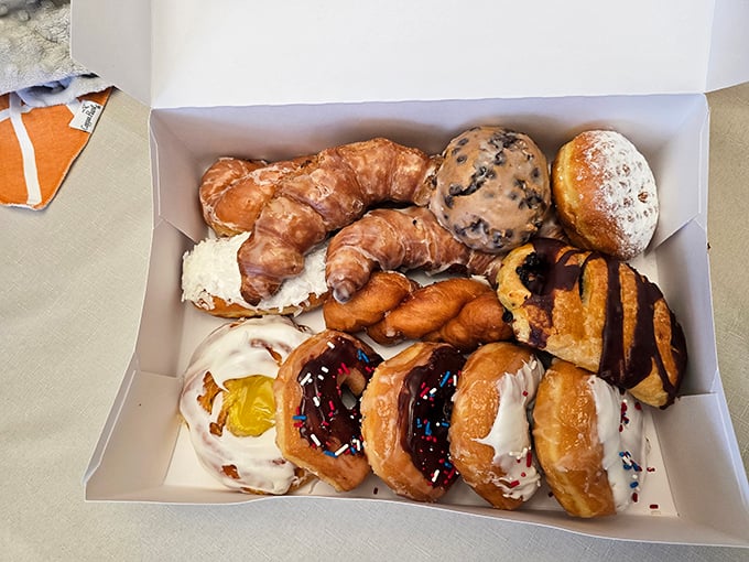 Heaven in a box: an assortment of donuts, pastries, and frosted delights that turns any ordinary morning into a celebration worth savoring.