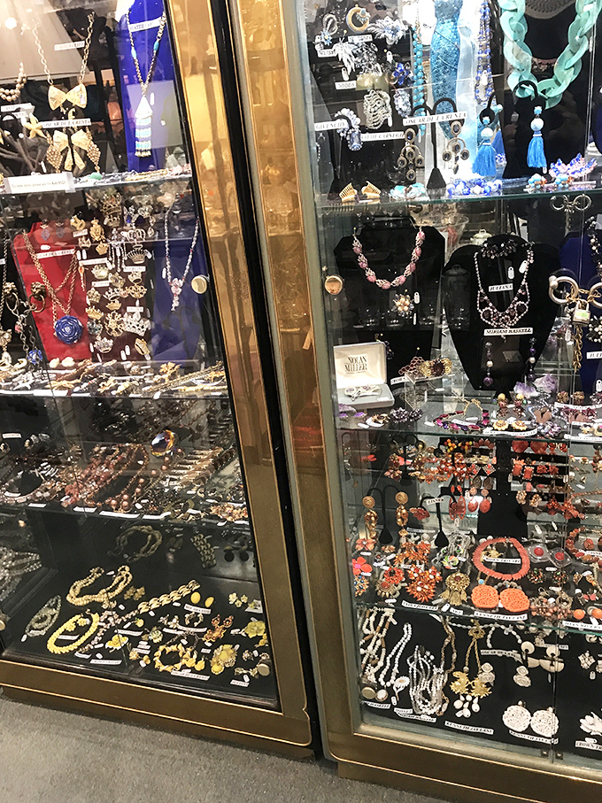 Jewelry cases glittering with decades of adornment. Each piece whispers stories of special occasions, fashion statements, and the people who treasured them.