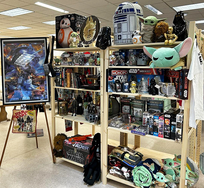 A galaxy of Star Wars collectibles awaits new homes, where Baby Yoda figurines and Monopoly sets prove one person's decluttering is another's delight.