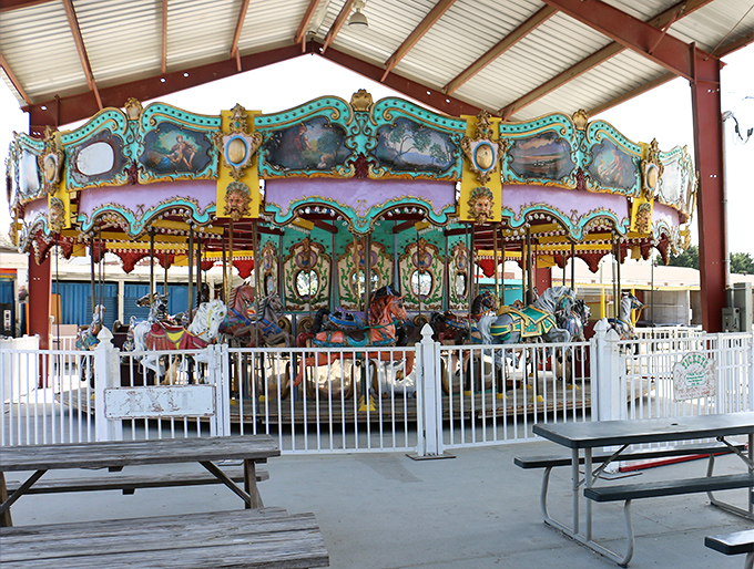 Who knew a flea market would have its own carousel? This vintage beauty offers a moment of whimsy between bargain hunting expeditions.