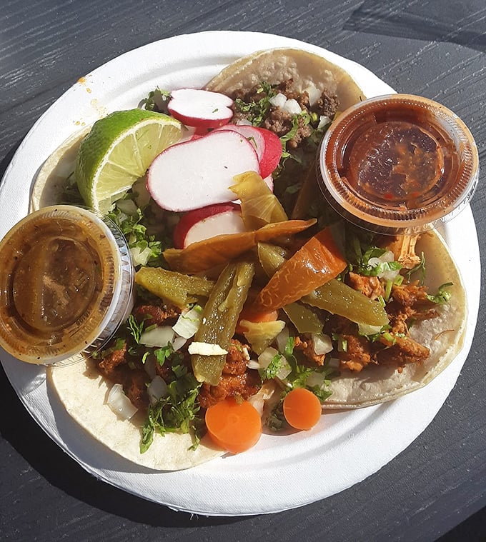 Street tacos done right: simple, authentic, and garnished with just enough lime and radish to make your taste buds stand at attention.