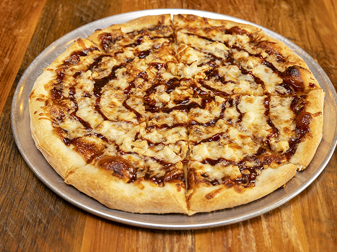 BBQ chicken pizza with that hypnotic spiral of sauce&mdash;like the Twilight Zone of flavor, but you'll happily get lost in it.
