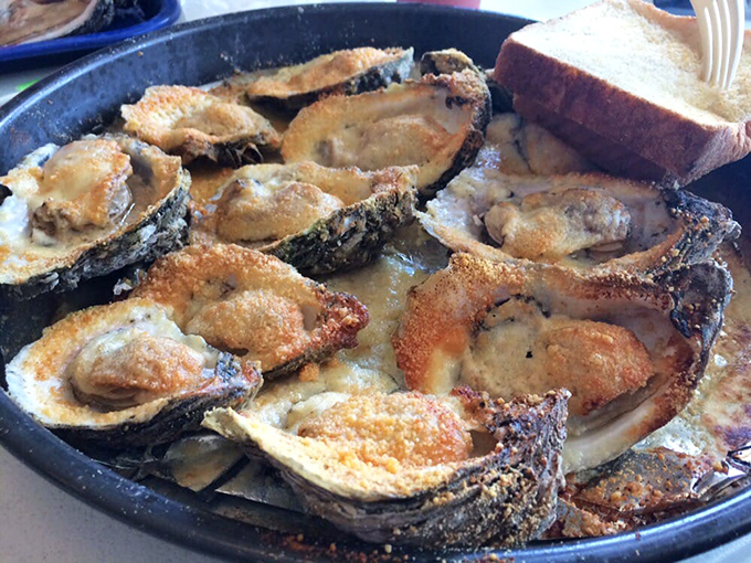 These baked oysters aren't trying to impress anyone with fancy presentation, yet somehow they're the most impressive thing you'll eat all week.