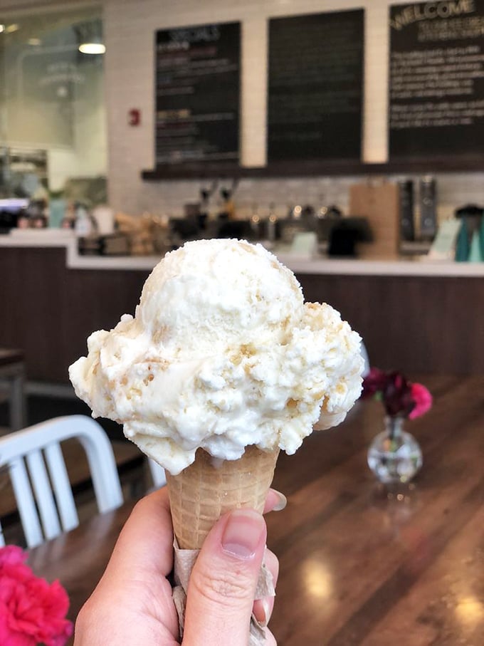 A perfect scoop perched atop a waffle cone—architecture you can eat and the only snowball you'll welcome in Cleveland winter.