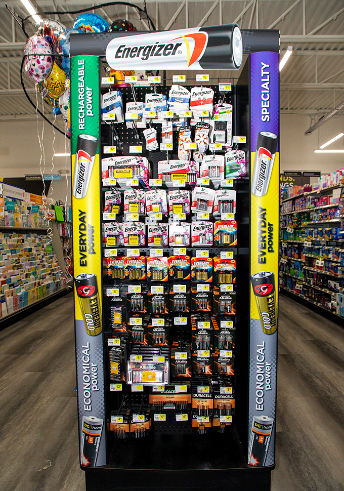 The Energizer display: Because nothing says "I'm a responsible adult" quite like having the right batteries when the remote dies during the season finale.