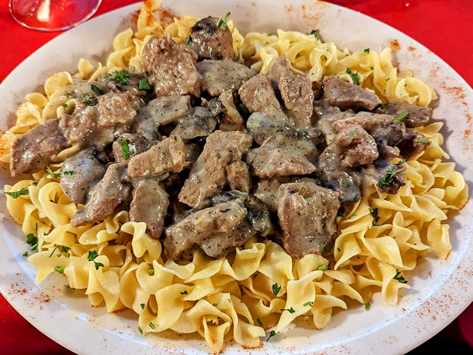 Rich beef stroganoff that would make your Russian grandmother weep tears of pure joy.