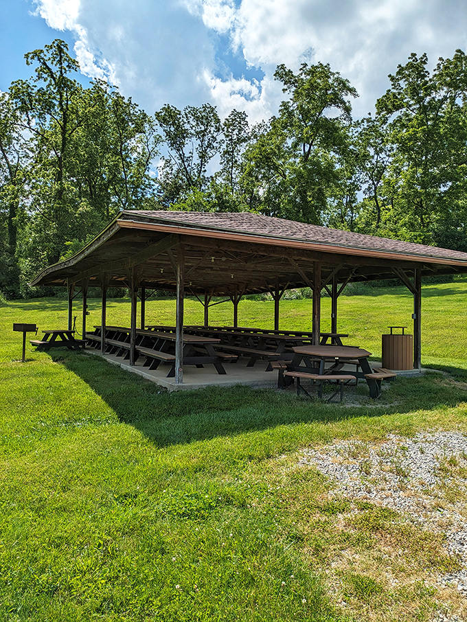 Simple pleasures reign supreme at this picnic pavilion, where family gatherings happen without a single "Let me check my email first."