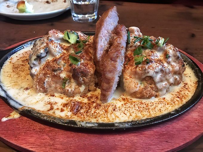 Not your grandmother's biscuits and gravy (unless your grandmother was a culinary genius). Savory, peppery goodness that sticks to your ribs.