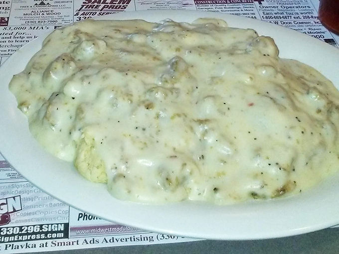 Biscuits and gravy so comforting it's like your grandmother knitted you a breakfast sweater. Pure Ohio morning bliss.