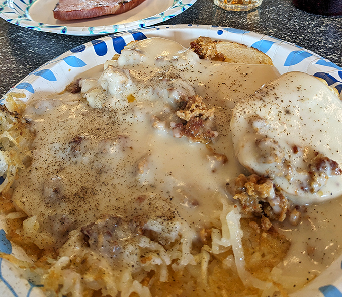 Biscuits and gravy that doesn't just stick to your ribs &ndash; it sends a postcard and establishes permanent residence. Comfort food that means business.