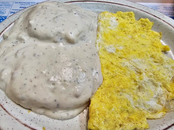 Morning comfort that would make your grandmother proud – biscuits swimming in gravy heaven.